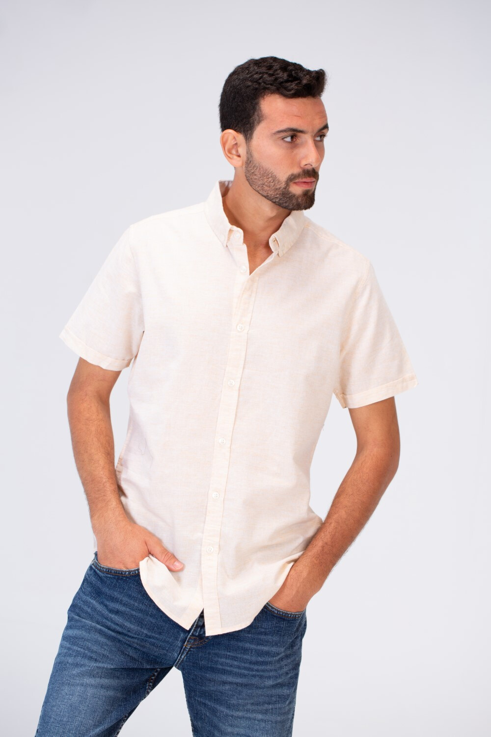 Mens Half Sleeve Slim Fit Basic Plain Linen Shirt | Tomato Stores